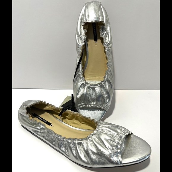 Zara | Shoes | New Zara Basic Collection Silver Leather Slip On Peep ...